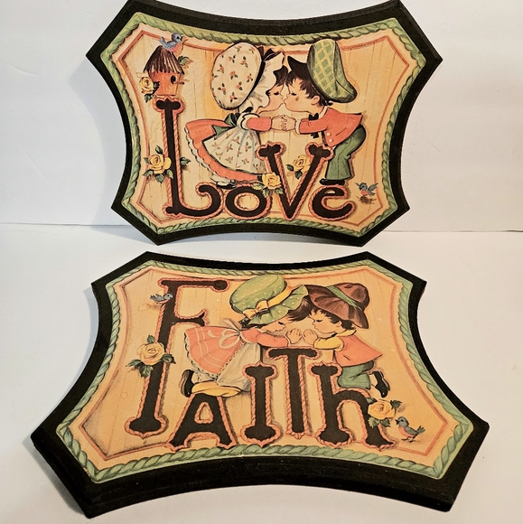 Home Interiors | Art | Rare Vintage 97s Homeco Solid Wood Love Faith ...